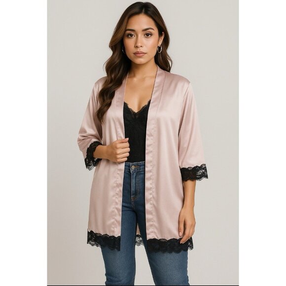 SHEIN | Intimates & Sleepwear | Kimono Womens Sz M Pink Satin Shein ...